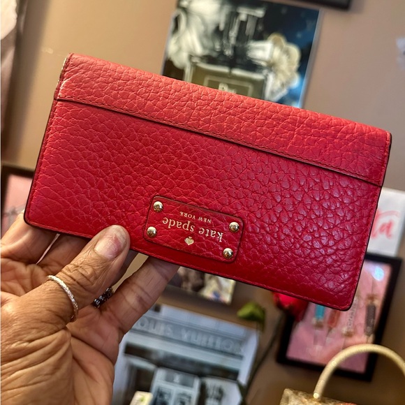 kate spade | Bags | Kate Spade Red Leather Slim Snap Wallet | Poshmark